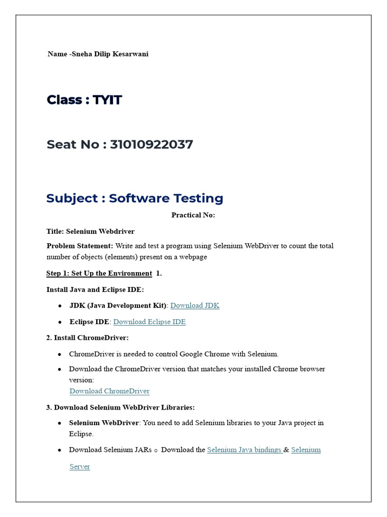 Selenium Webdriver To Count Number of Elements - Sneha Kesarwani | PDF | Selenium (Software ...