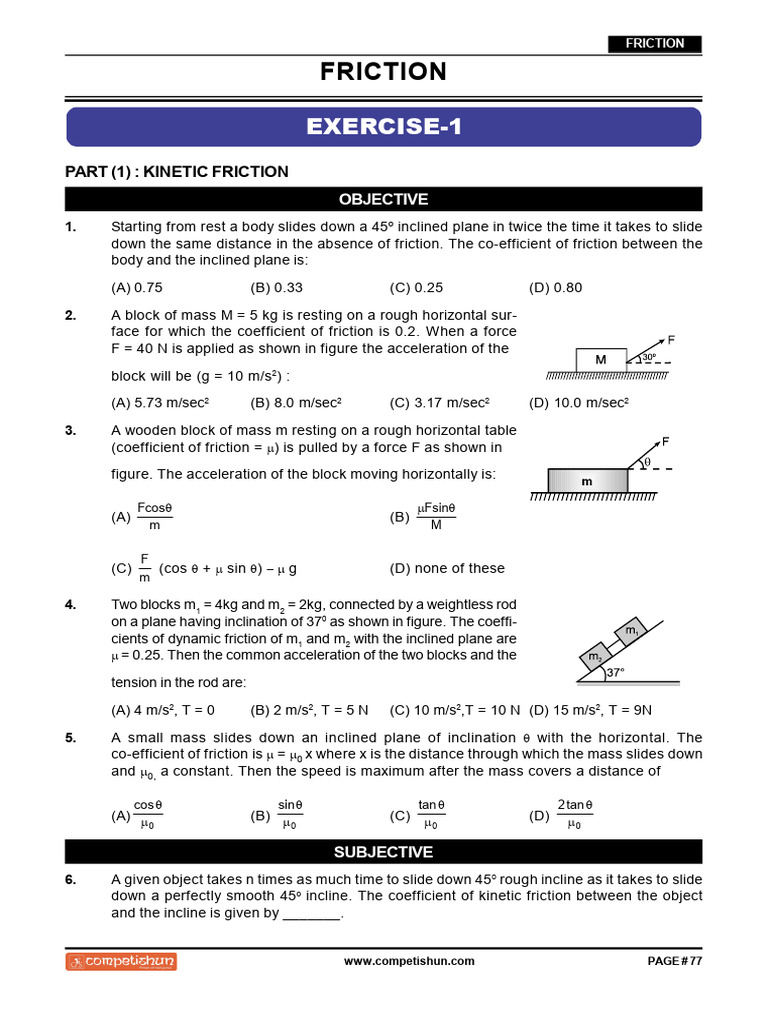 Essential Sheet Friction - Exercise - 1 To 2 | PDF | Force | Friction