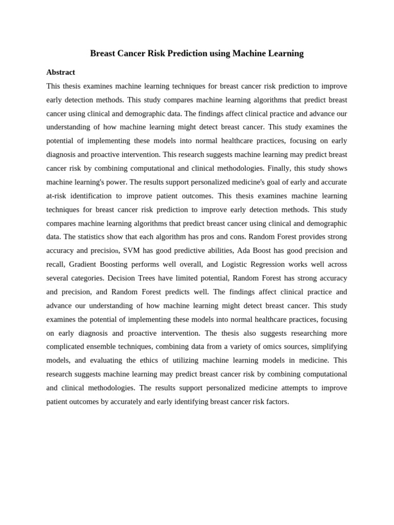 Breast Cancer Prediction Pdf Machine Learning Accuracy And Precision