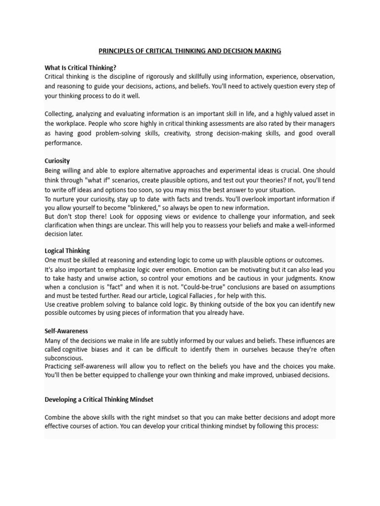 Critical Thinking in Decision Making | PDF | Critical Thinking | Thought