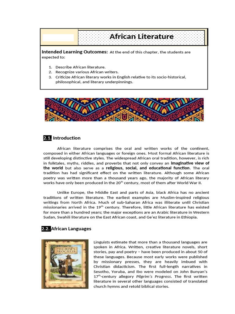 Overview of African Literature and Writers | PDF | African Literature ...