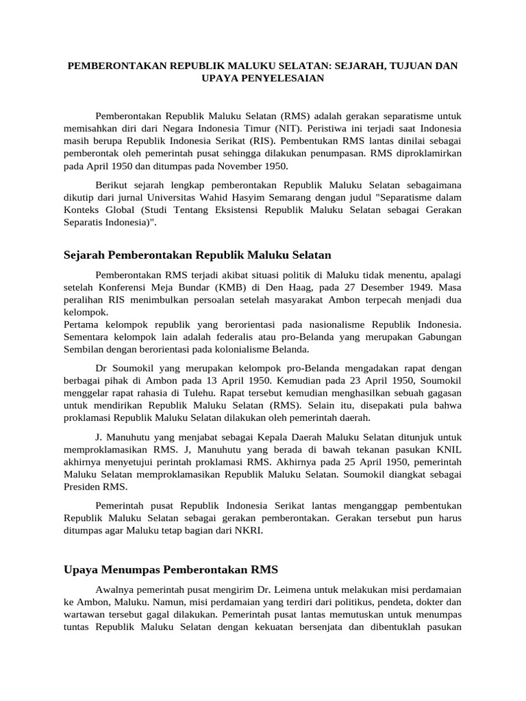 Pemberontakan RMS: Sejarah dan Penumpasan | PDF
