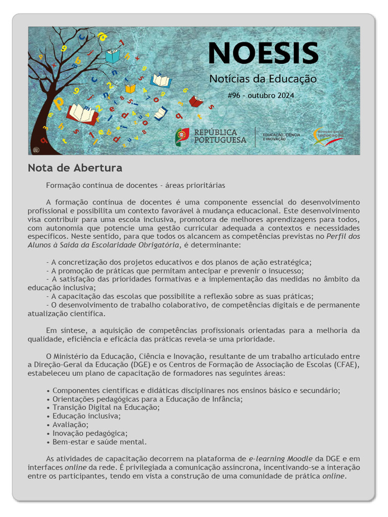Nota de Abertura Noesis Boletim Dge96 Outubro 2024 | PDF | Desenvolvimento profissional | Pedagogia