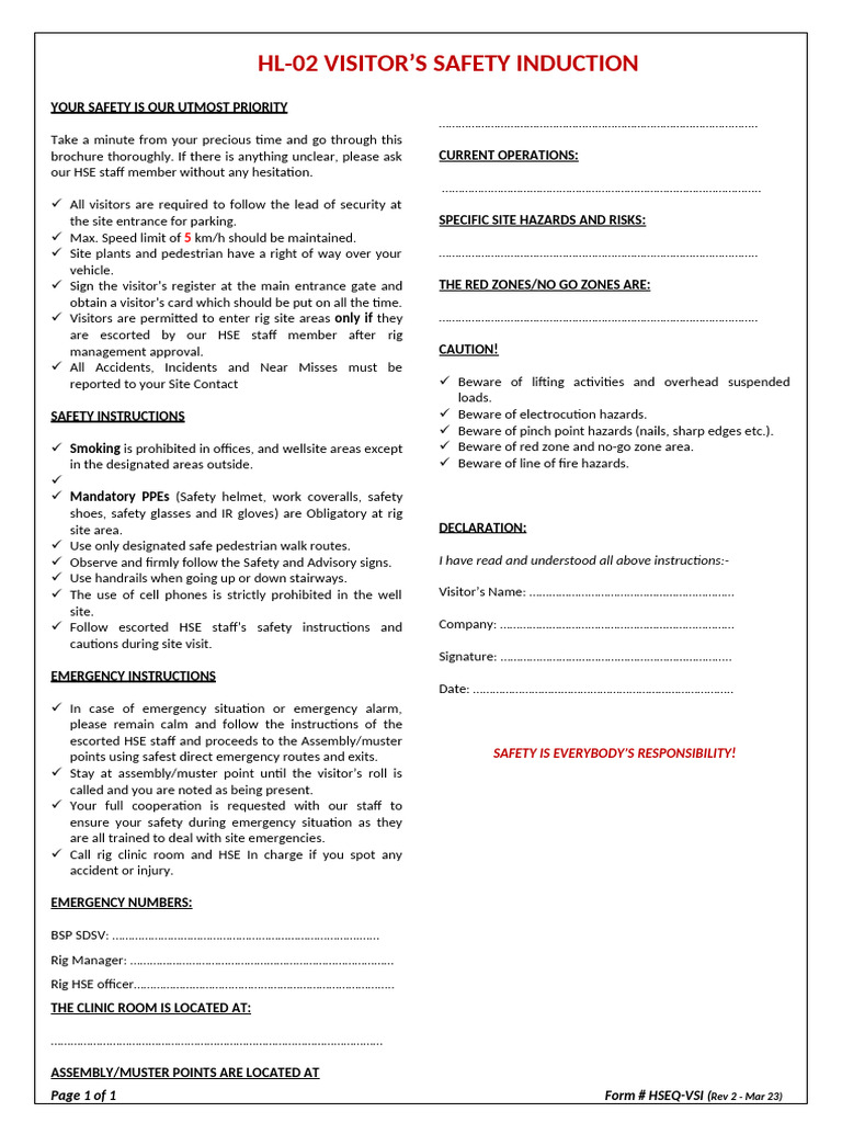 visitor safety induction card | PDF | Transport | Safety