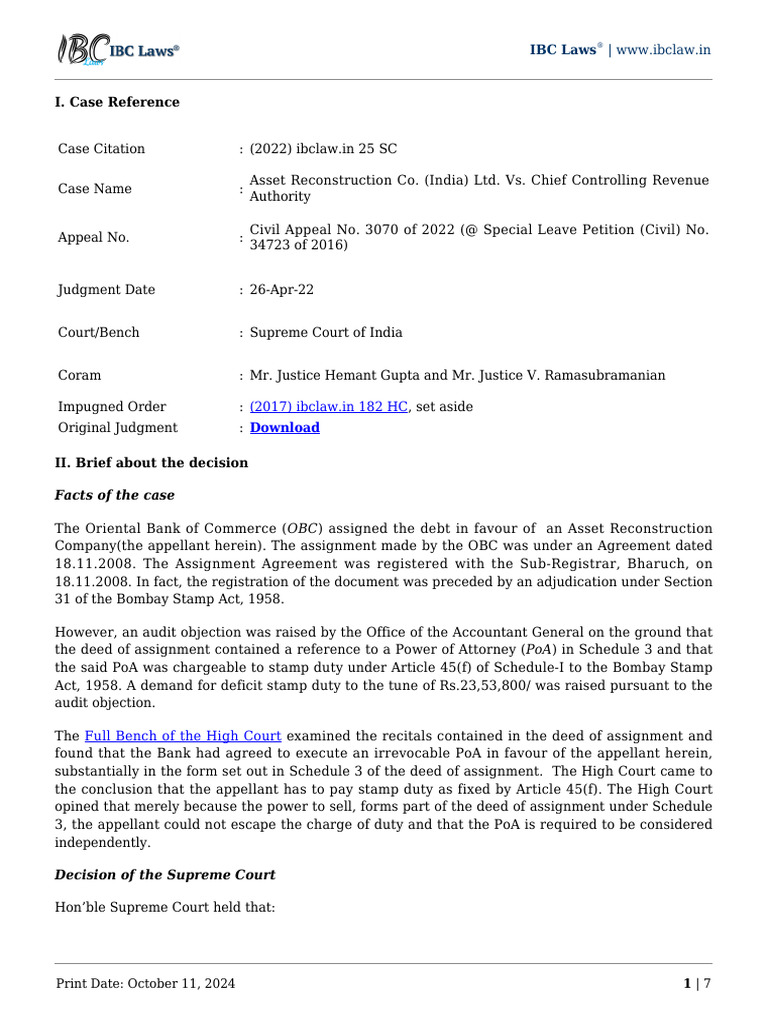 Asset Reconstruction Co India LTD Vs Chief Controlling Revenue ...