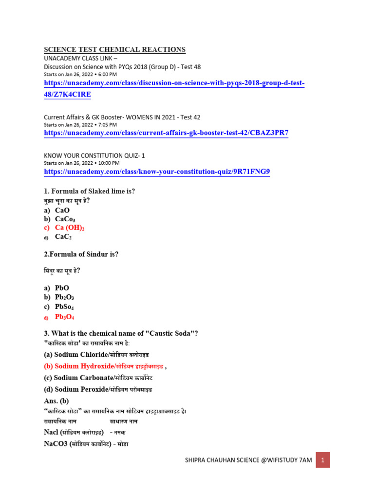 Chemical Formula and Reactions 60 Q Set | PDF