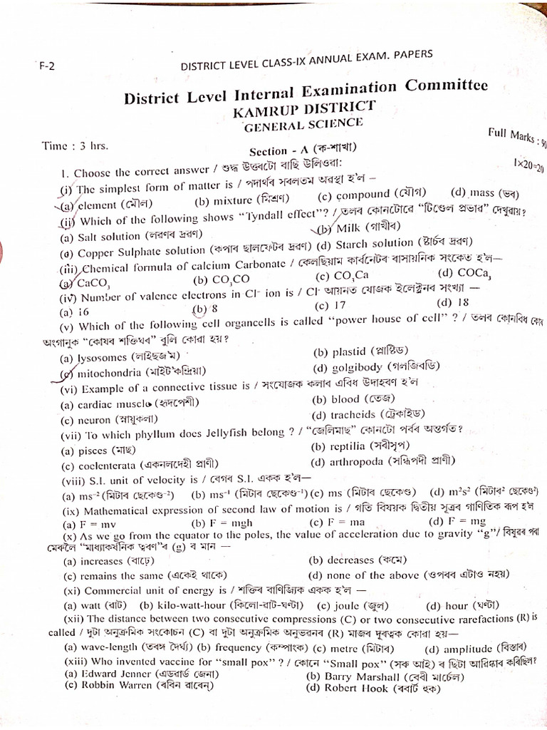 District Level Exam papers for class 9 ( only 5 districts are there) Babyland English High ...