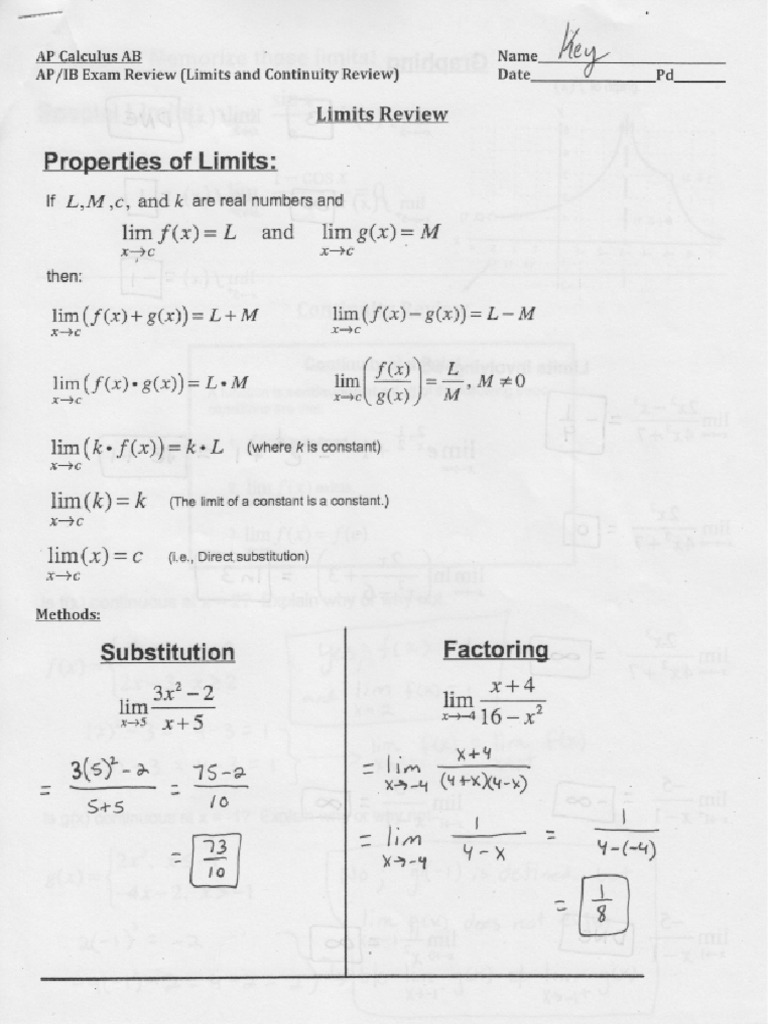 Mini Lesson On Limits and Continuity Key | PDF