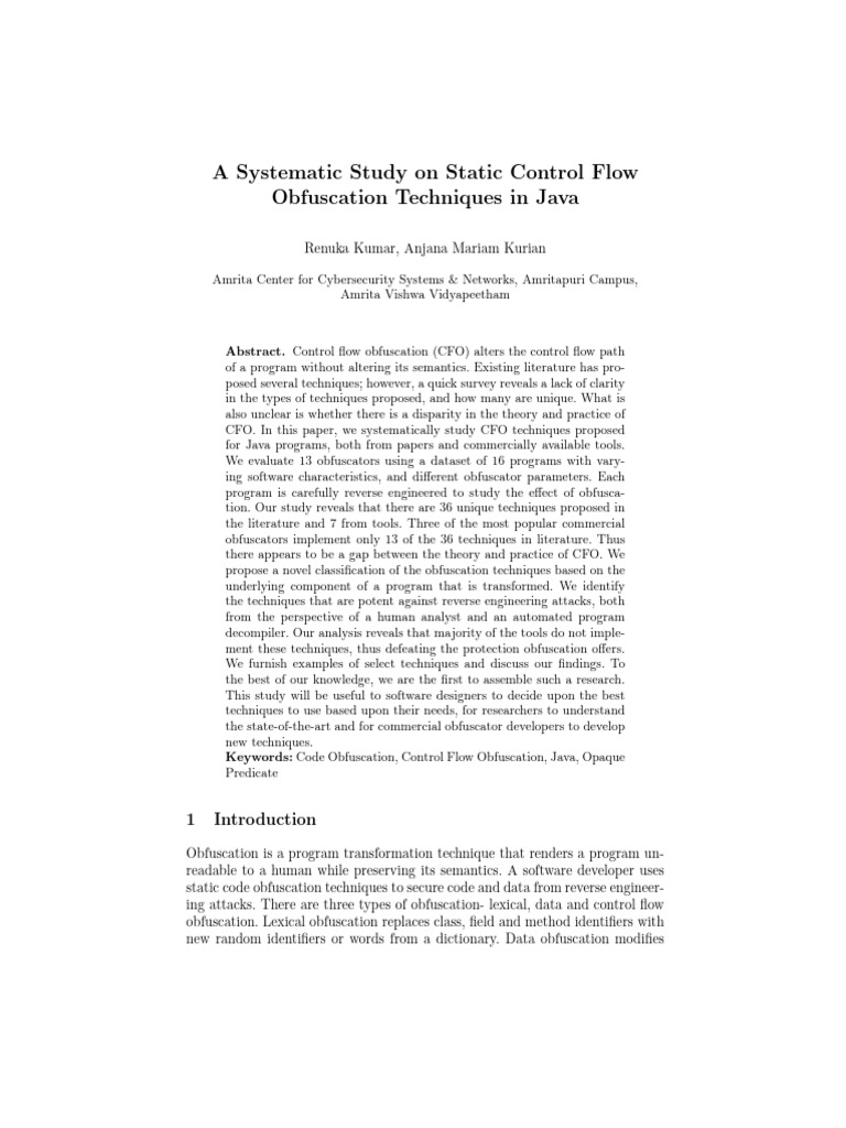 A Systematic Study On Static Control Flow Obfuscation Techniques in Java | PDF | Control Flow ...