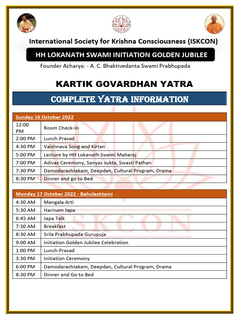 yatra_schedule_english | PDF | Vaishnavism | Krishna