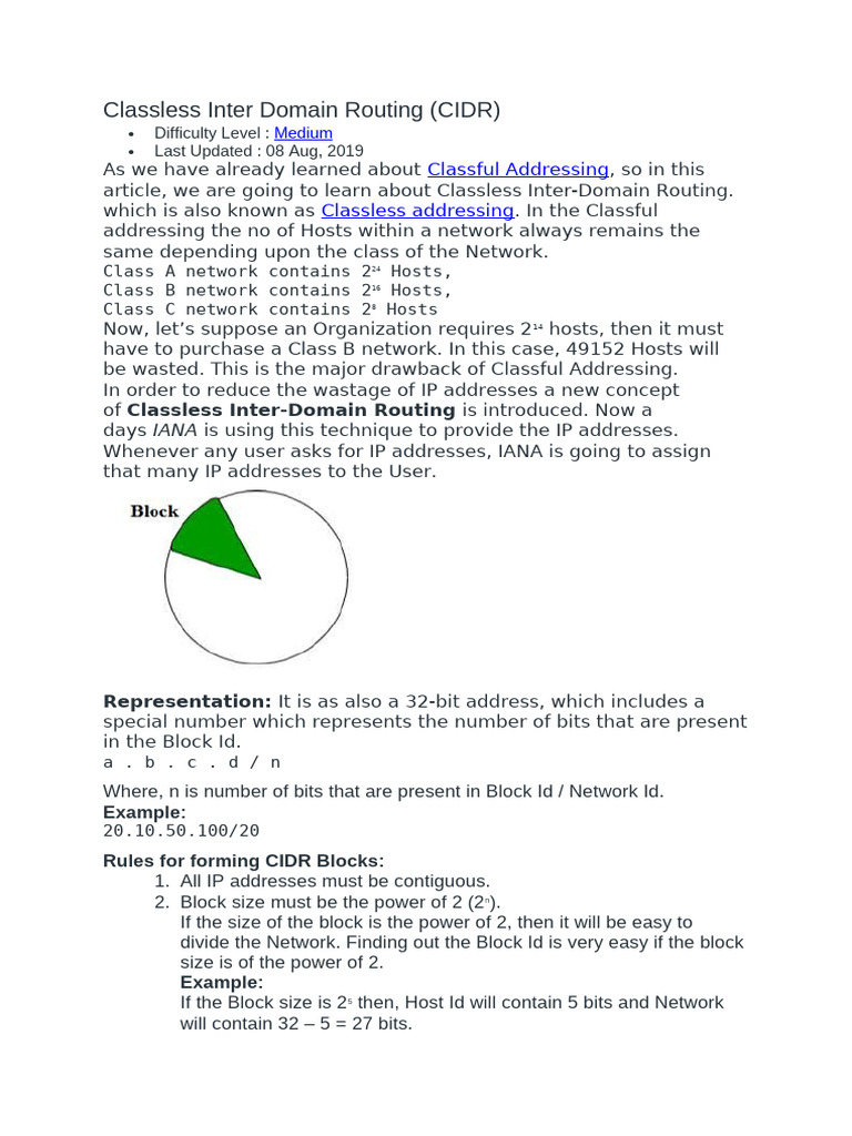 Classless Inter Domain Routing | PDF | Internet Protocols | Internet Architecture
