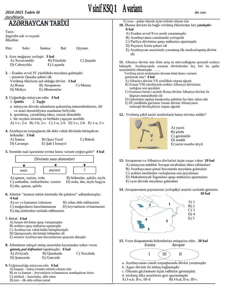 V Sinif KSQ 1 Az. (A Variantı) Hazır | PDF