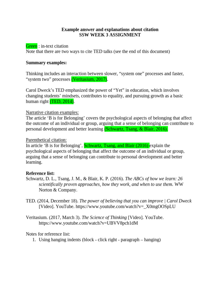 Example Answer and Explanations About Citation | PDF