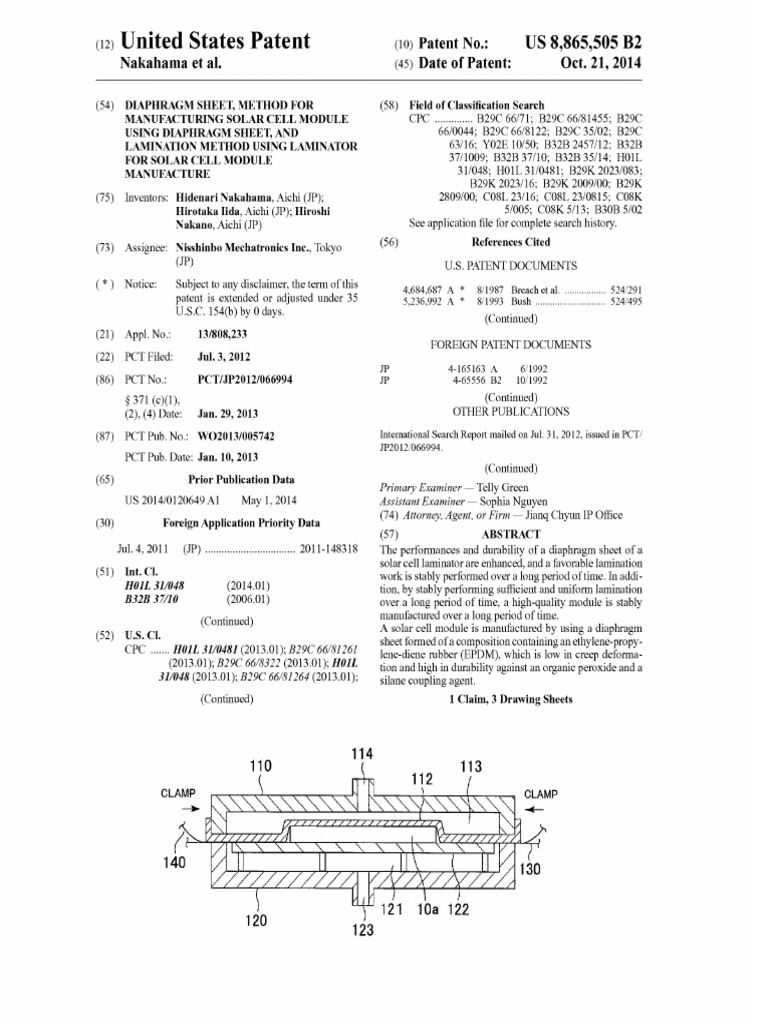 Diaphragm Sheet Method For Manufacturing Solar Cel - Laminatpr | PDF
