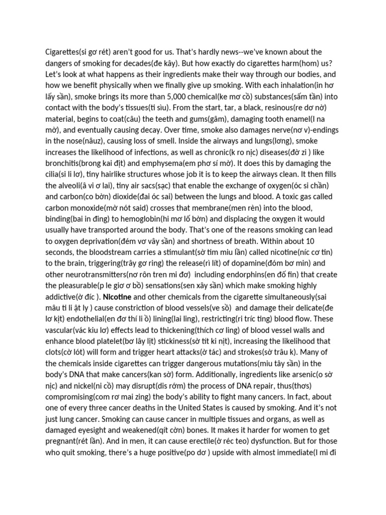 How Cigarettes Harm and Quitting Benefits | PDF | Respiratory Tract | Lung