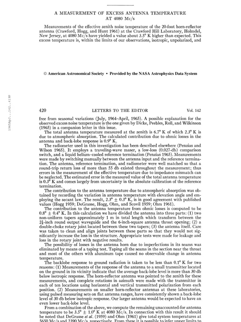 Excess Antenna Temperature at 4080 Mc/s | PDF | Antenna (Radio) | Universe