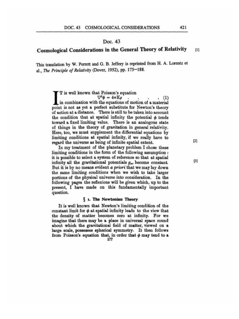 Cosmological Considerations in the General Theory of Relativity | PDF