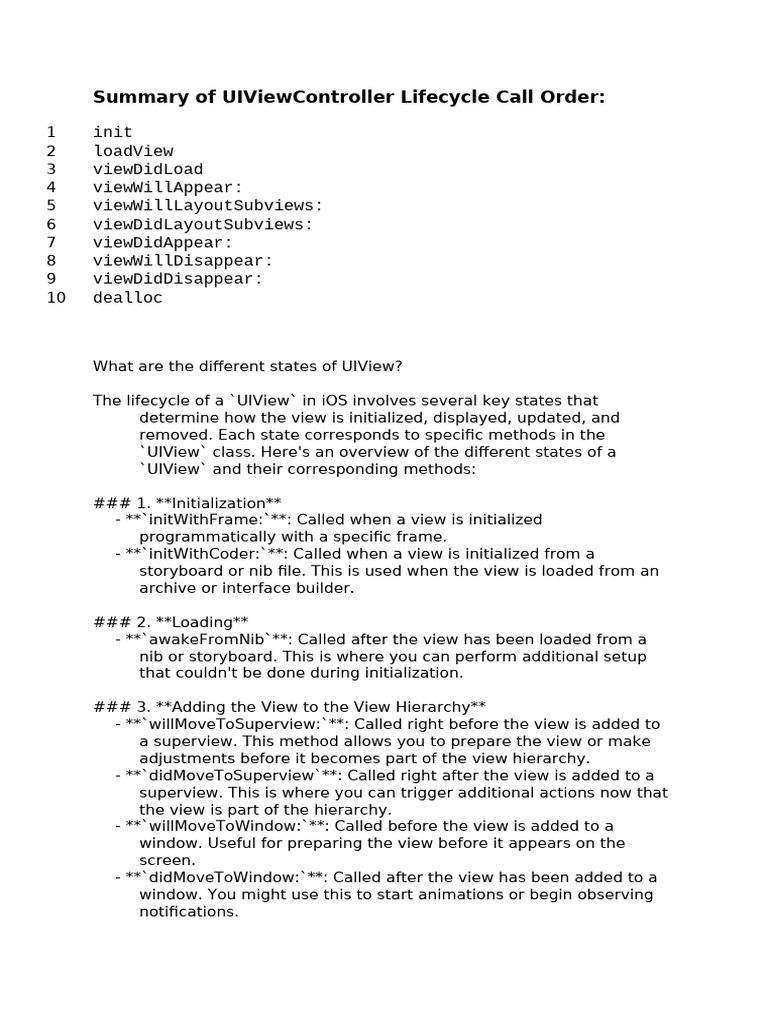 Summary of UIViewController Lifecycle Call Order | PDF | Operating System Families | Computer ...