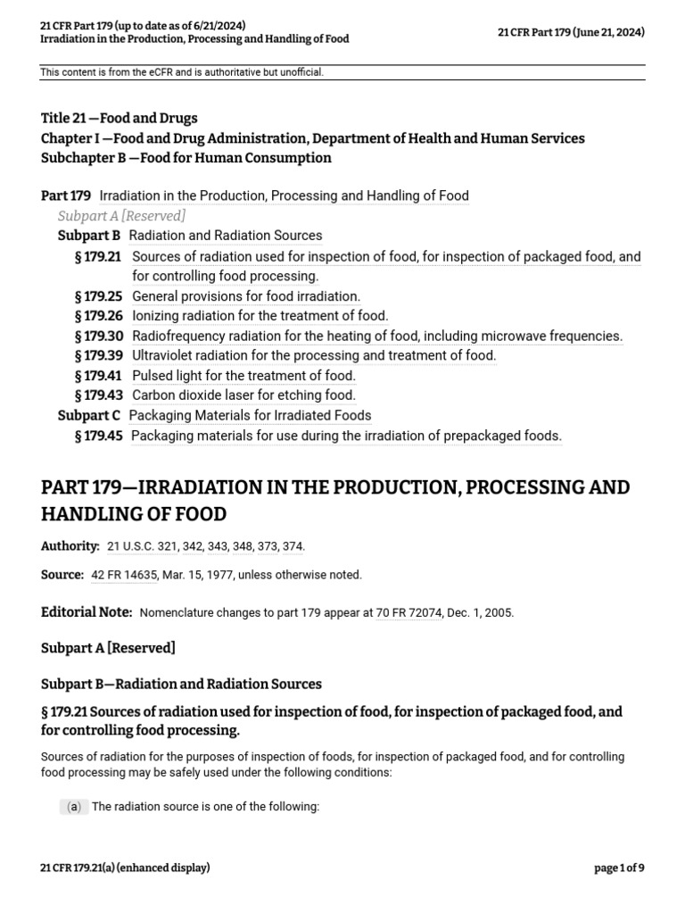 21 CFR Part 179 (up to date as of 6-21-2024) | PDF | Radiation ...