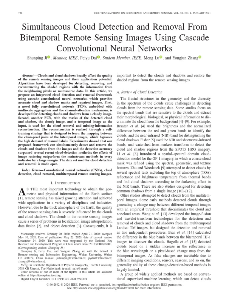 Simultaneous Cloud Detection and Removal From Bitemporal Remote Sensing Images Using Cascade ...