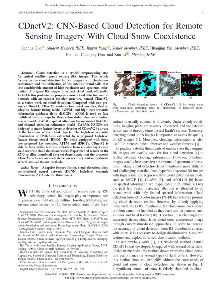 CNN-Based Cloud Detection in RS Imagery | PDF | Image Segmentation ...