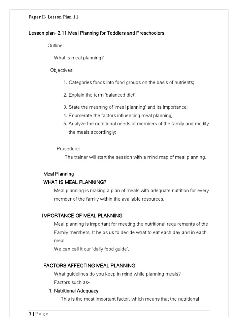 Meal Planning For Toddlers and Preschoolers | PDF | Nutrition | Diet ...