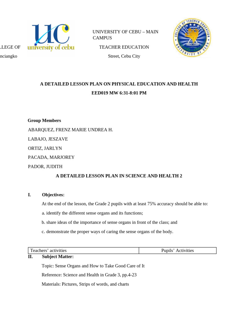 Group10 Lesson Plan Grade 21 | PDF | Senses | Taste