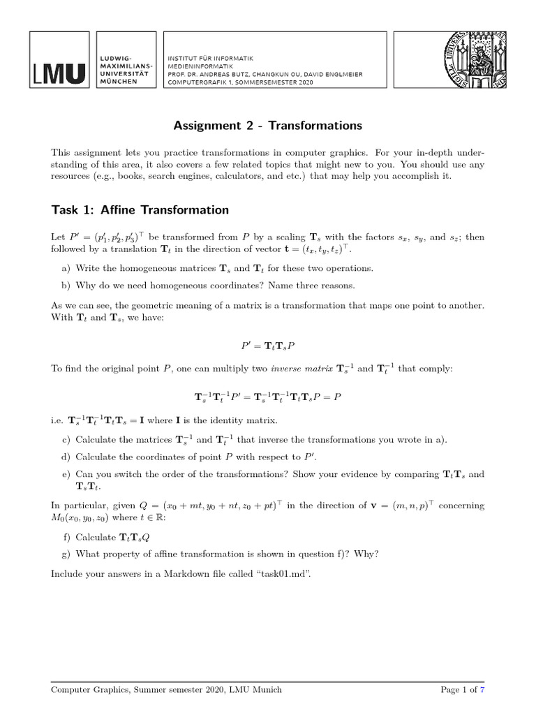 Cg1 Assignment 2 Transform Pdf Cartesian Coordinate System Matrix