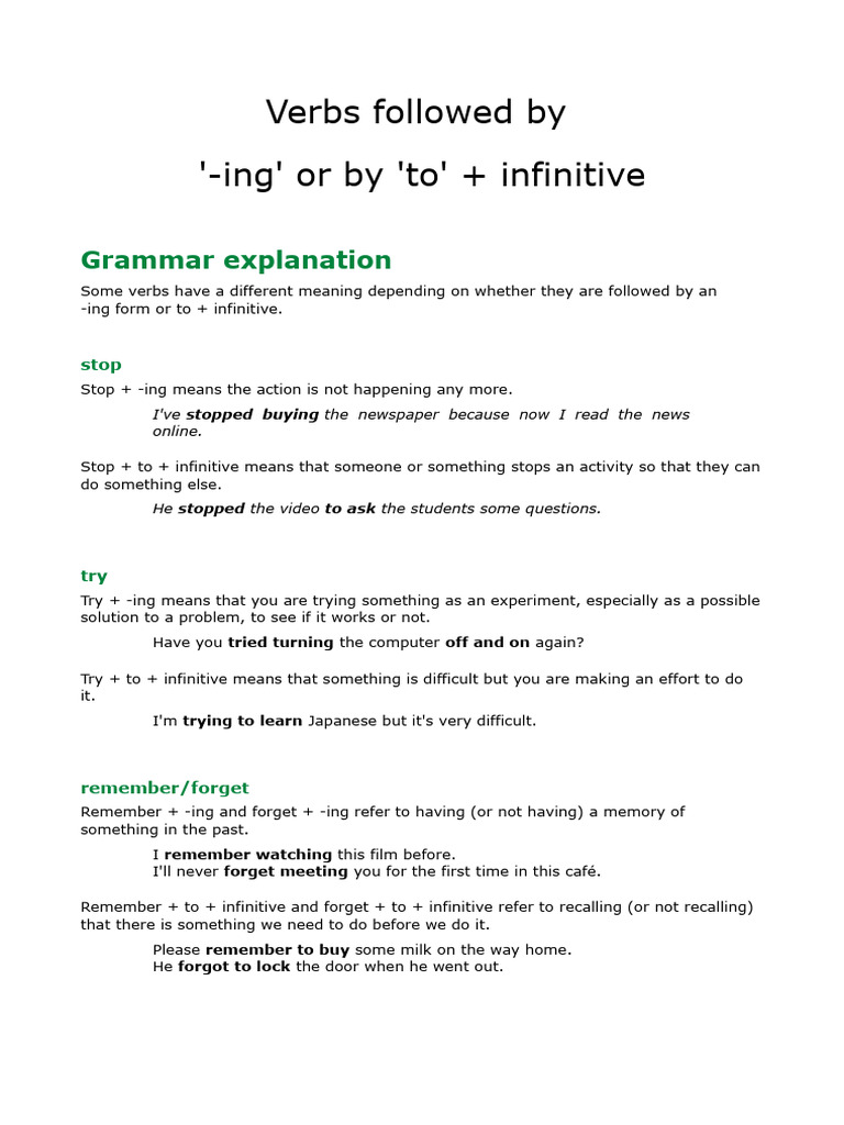 3.infinitive Gerund Exceptions | PDF