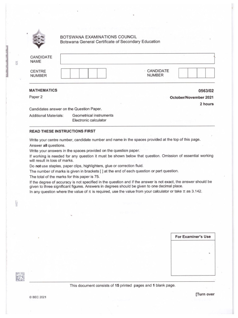 Bgse Maths PP2 2021 | PDF