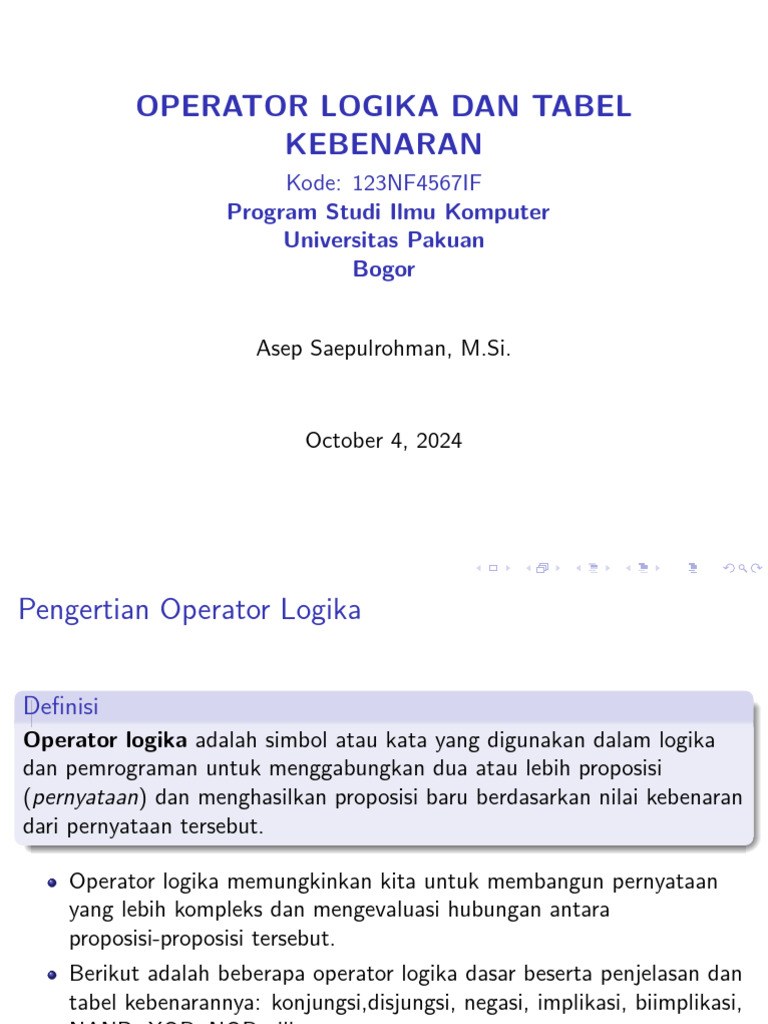 03 Operator Logika Dan Tabel Kebenaran | PDF 03 Operator Logika Dan Tabel Kebenaran | PDF