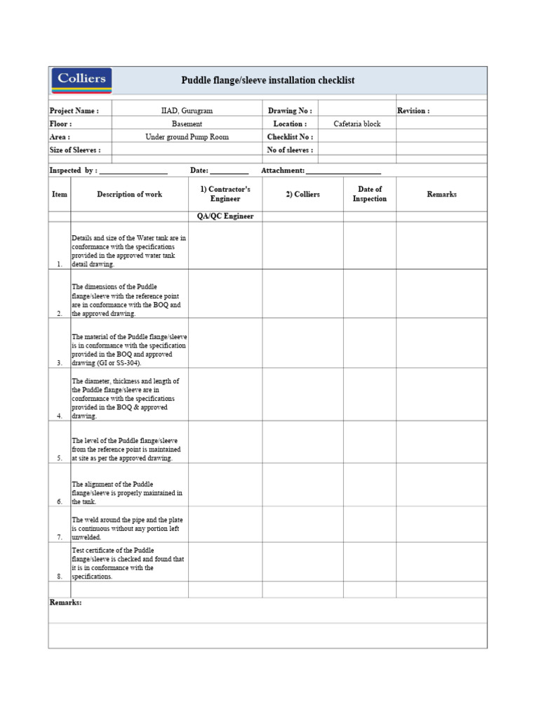 Puddle flange checklist format final | PDF