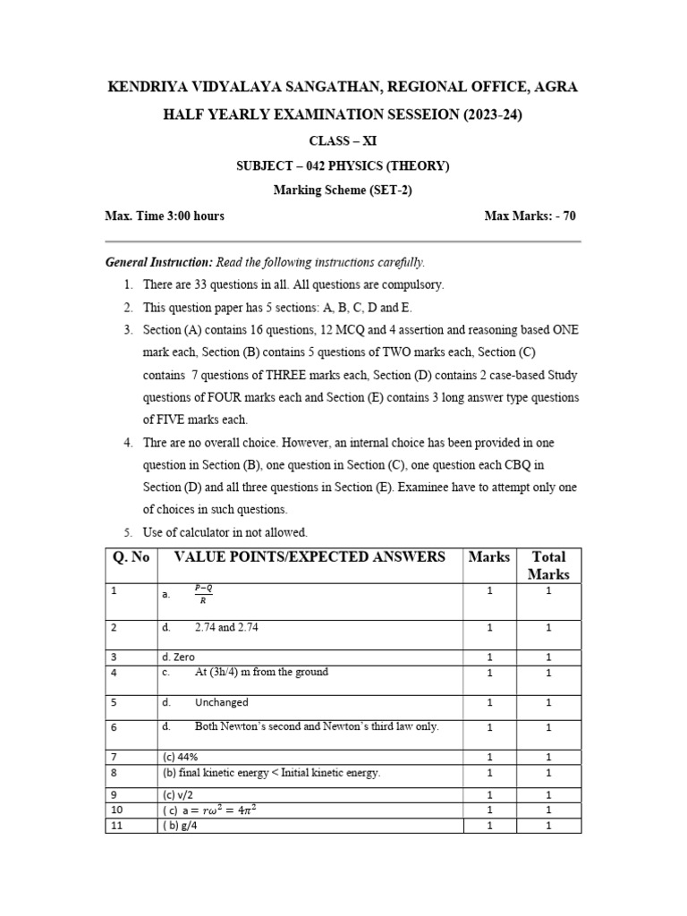 MS XI PHY HY SET-2 | PDF | Physics | Science