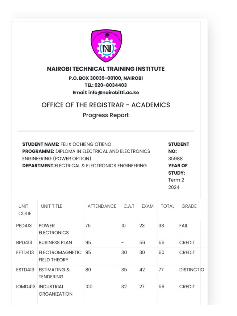 Nairobi Technical Training Institute | PDF Nairobi Technical Training Institute | PDF