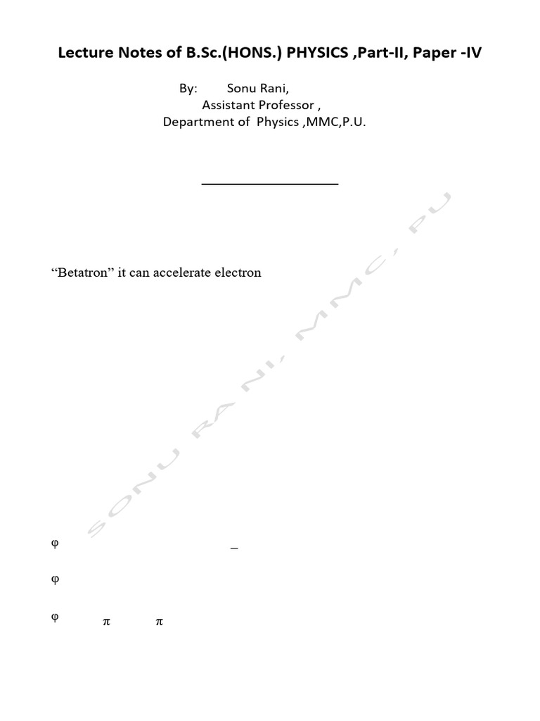 Betatron by Sonu Rani Deptt. of Physics | PDF | Electron | Mechanics