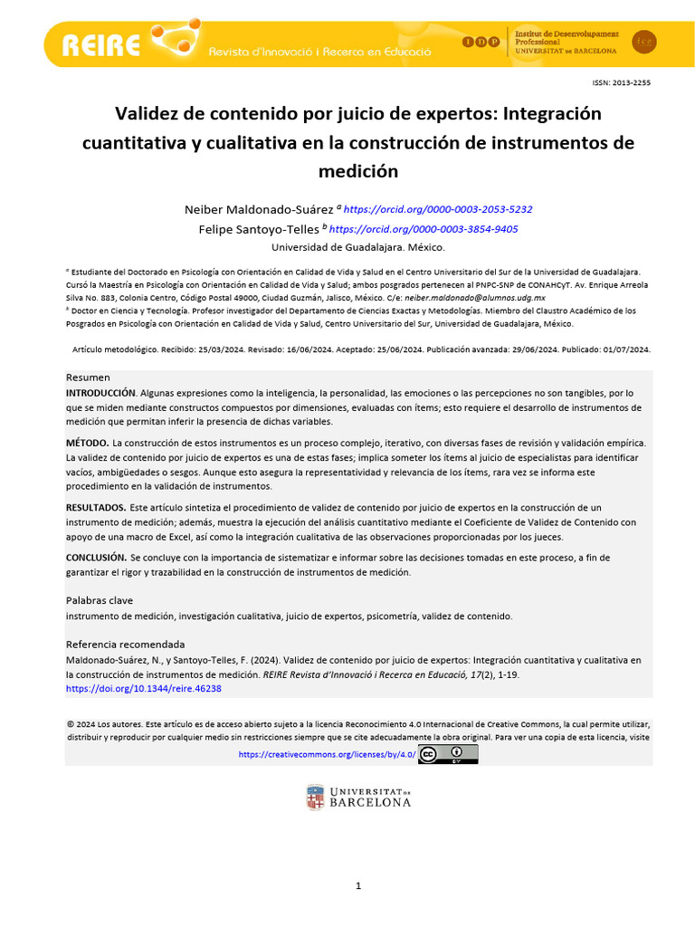 Validez de Contenido Por Juicio de Expertos Integr | PDF | Validez (Estadísticas) | Evaluación