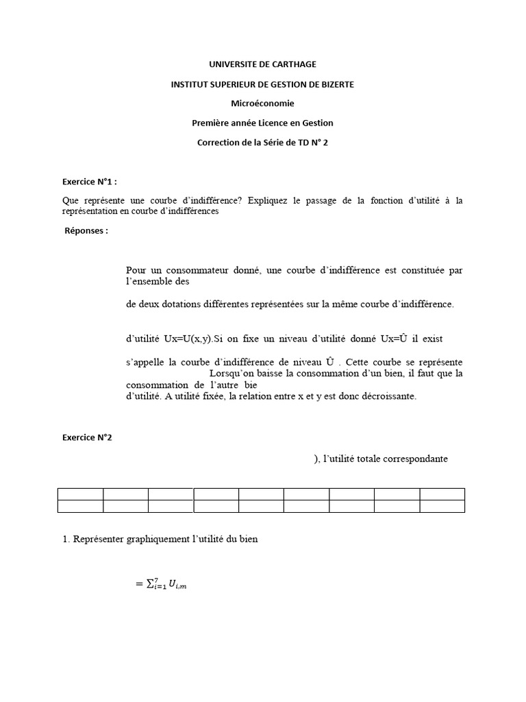 Correction TD 2 | PDF | Utilité (économie) | Utilité marginale