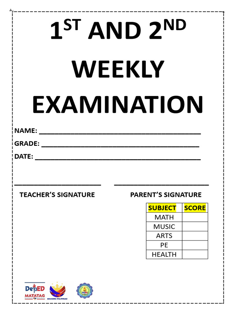 1 and 2 Weekly Examination: ST ND | PDF