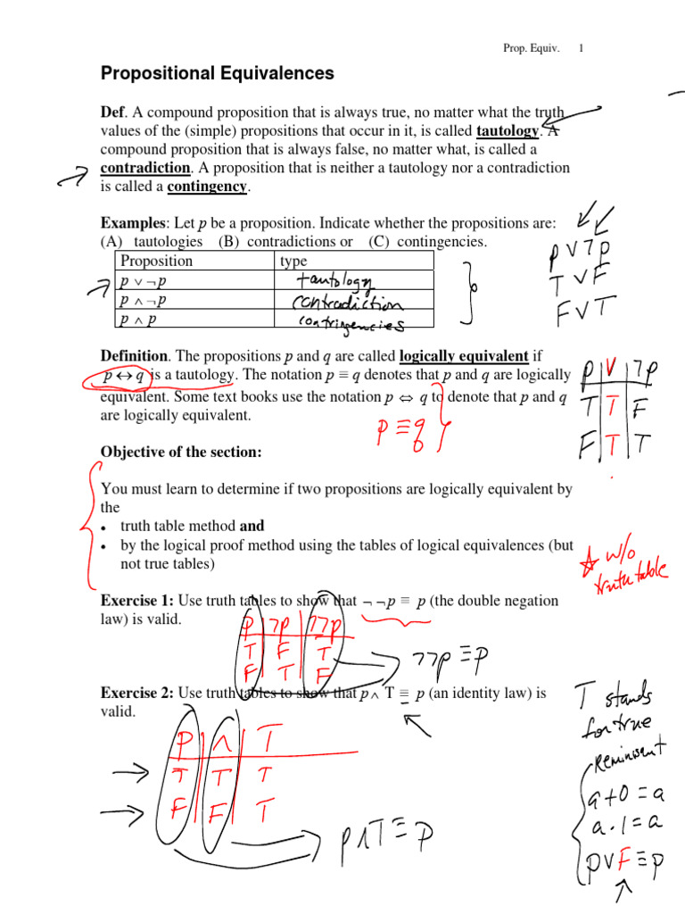 PropositionalEquiv Class1 | PDF | Contradiction | Syntax (Logic)