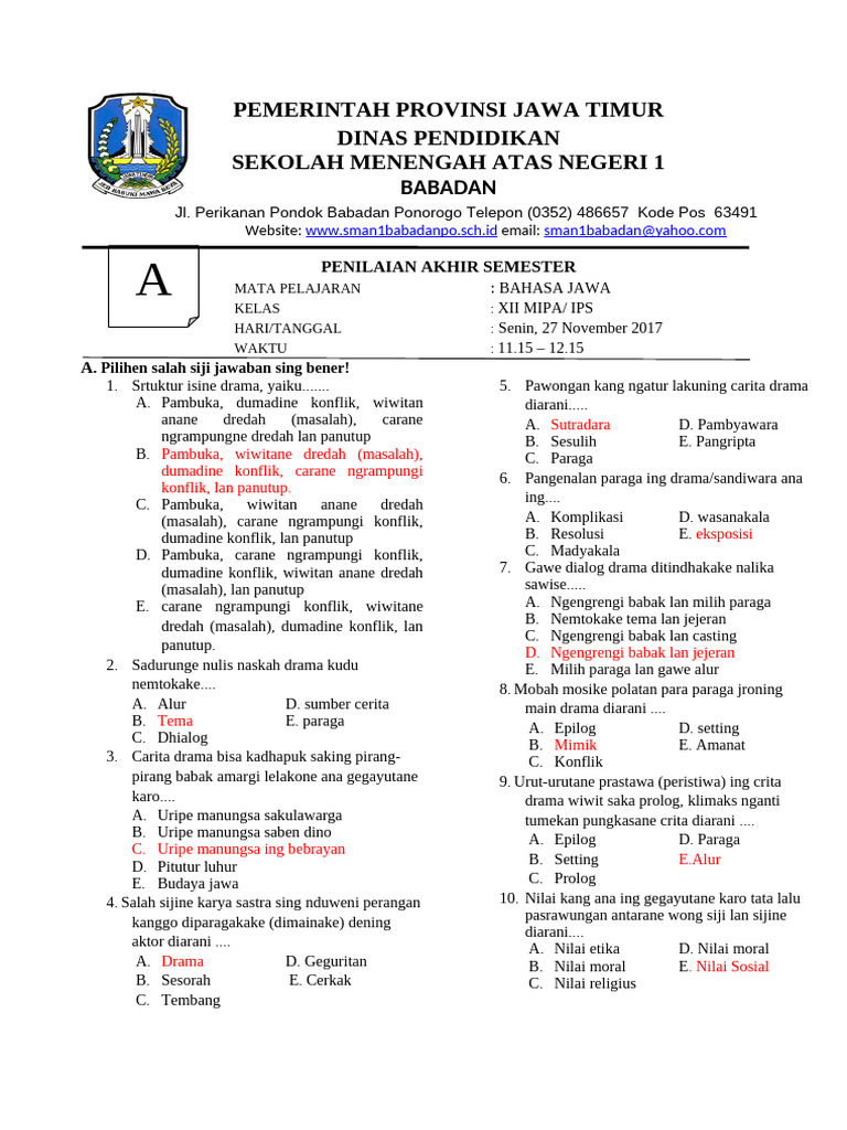 SOAL MID A SMT 1 Kls 12 | PDF