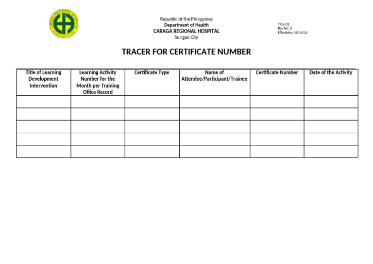 TRU Form 03 Tracer For Certificate Number | PDF