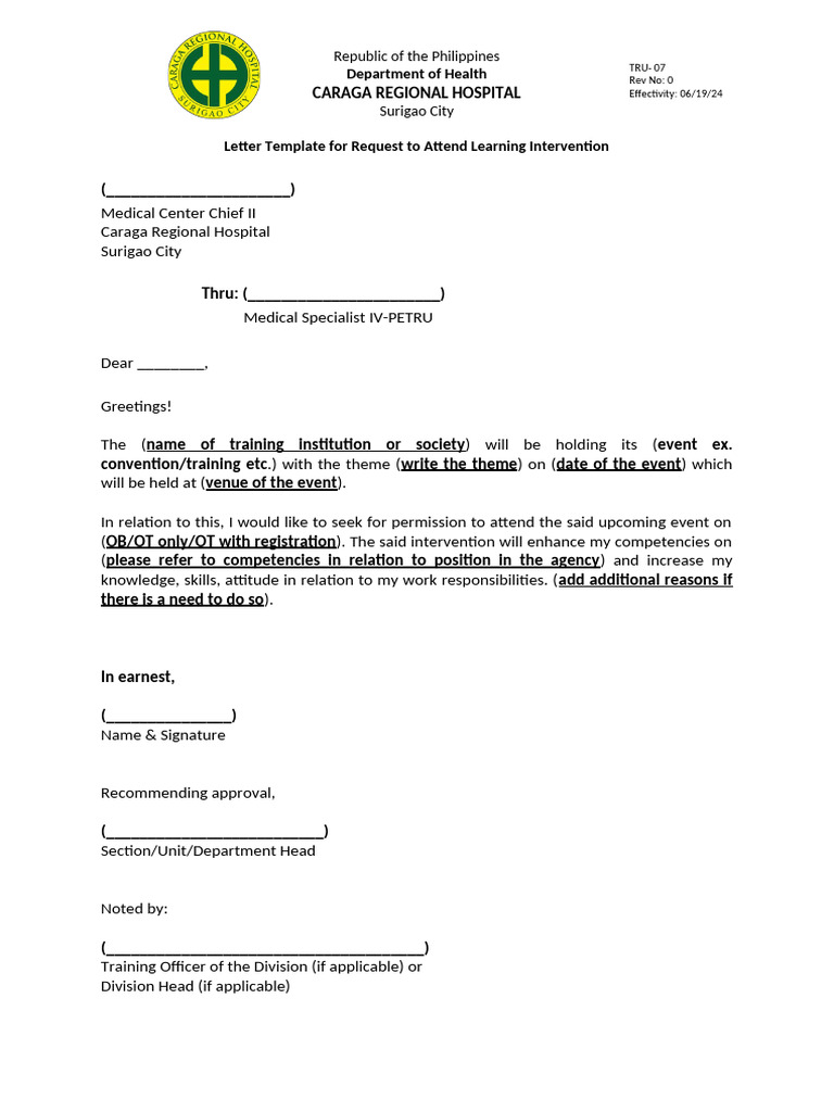 TRU Form 07 Letter Template for Request to Attend Learning Intervention ...