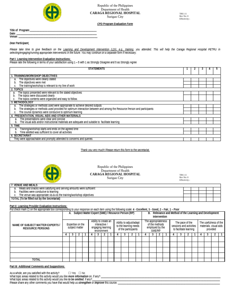 TRU Form 11 CPD Program Evaluation Form | PDF | Expert | Learning