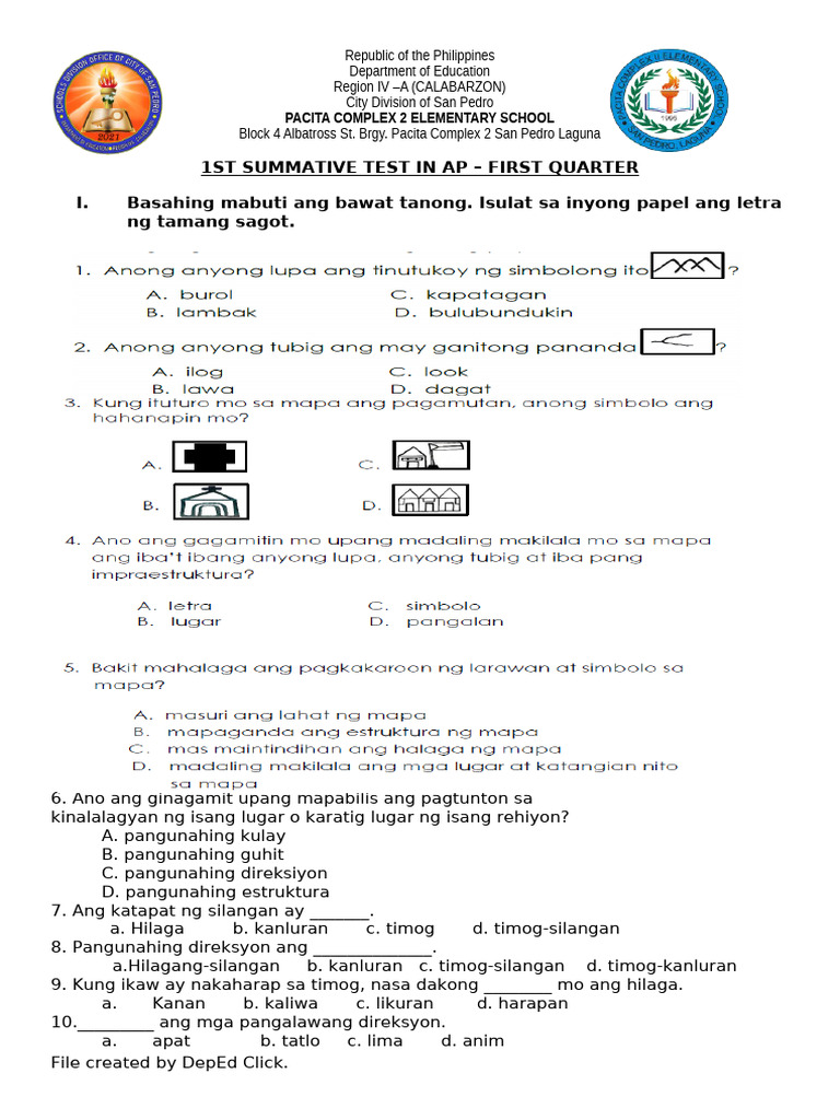 AP 3 1st Summative Test | PDF