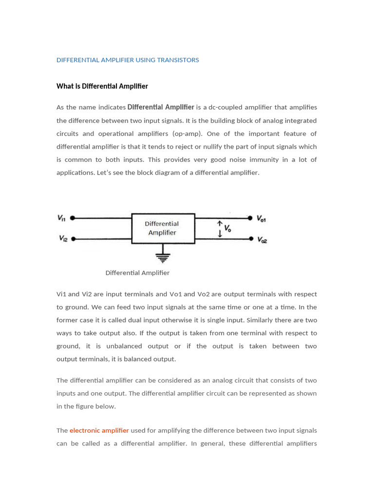 LIC-Differential Amplifier Circuit Using Transistors | PDF | Amplifier ...