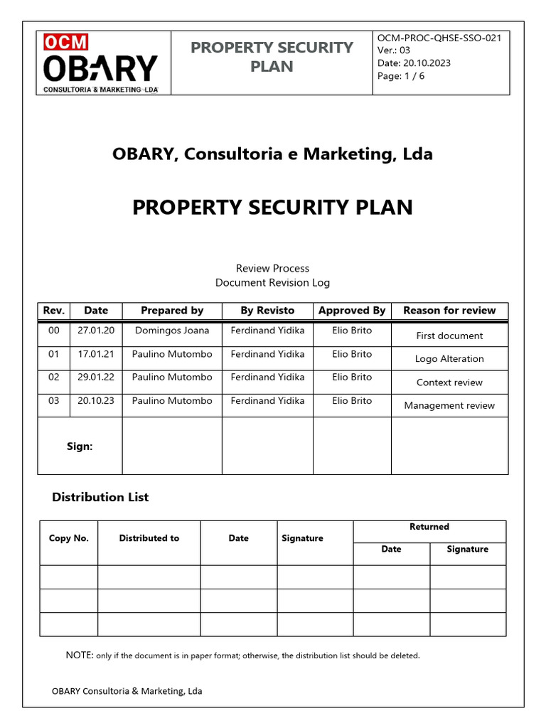 Ocm-Proc-Qhse-Sso-021-En - Company Security Plan | PDF | Safety ...