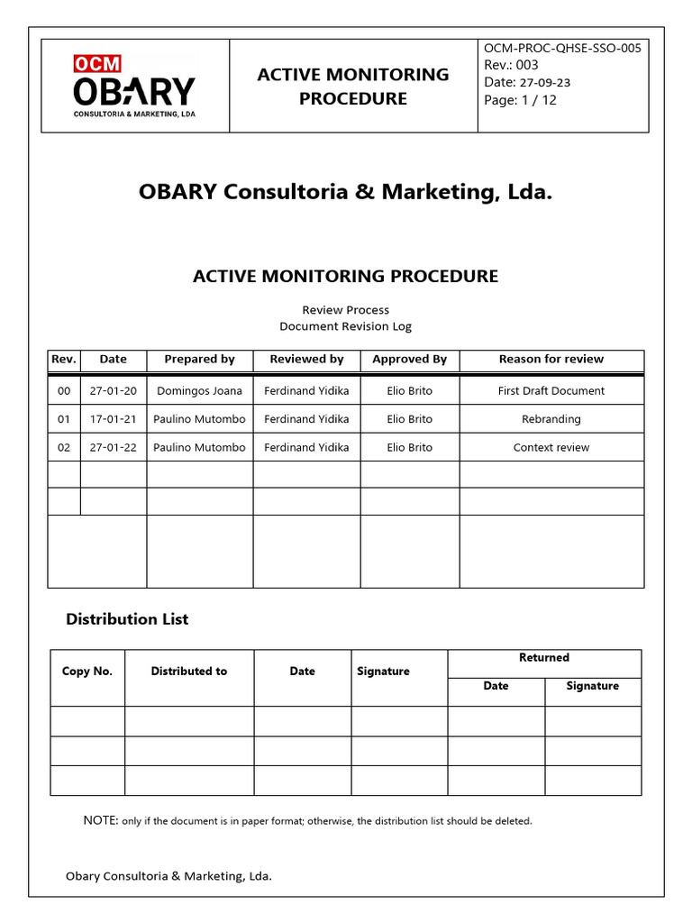 OCM-PROC-QHSE-SSO-005 EN ACTIVE MONITORING PROCEDURE | PDF | Risk ...