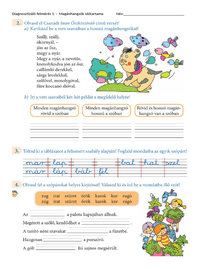 Diagnosztizáló Felmérés 1. Nyelvtan 2. Osztály | PDF