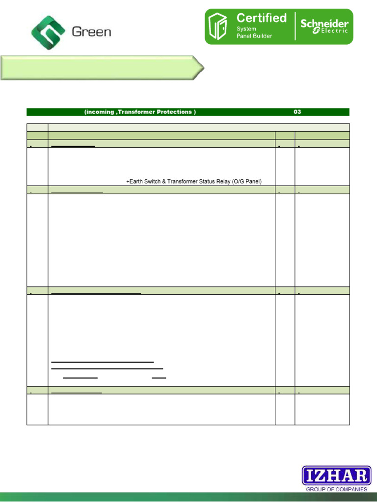 MV Panel Data Sheet | PDF | Switch | Relay