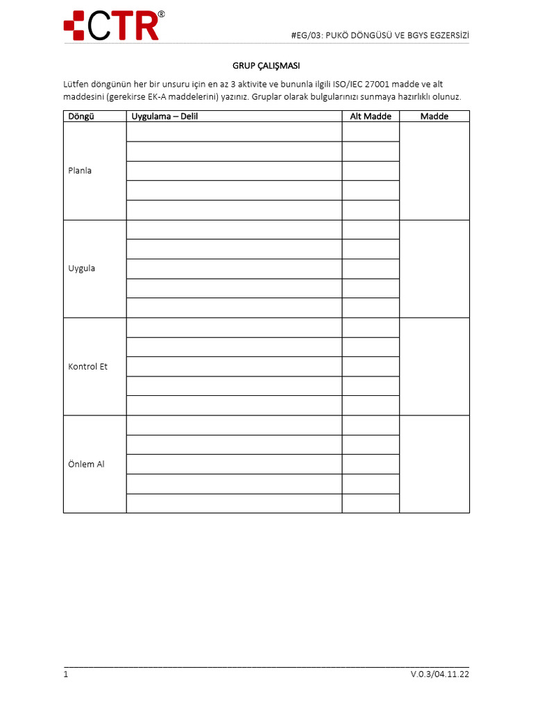 EG03 PUKÖ DÖNGÜSÜ VE BGYS EGZERSİZİ Ver.0.3 | PDF